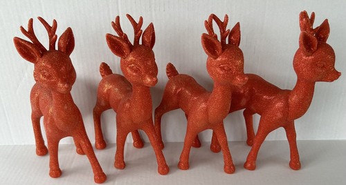 Christmas Reindeer Figurines 11" Lot of 4 Red Plastic Glitter Vintage ...