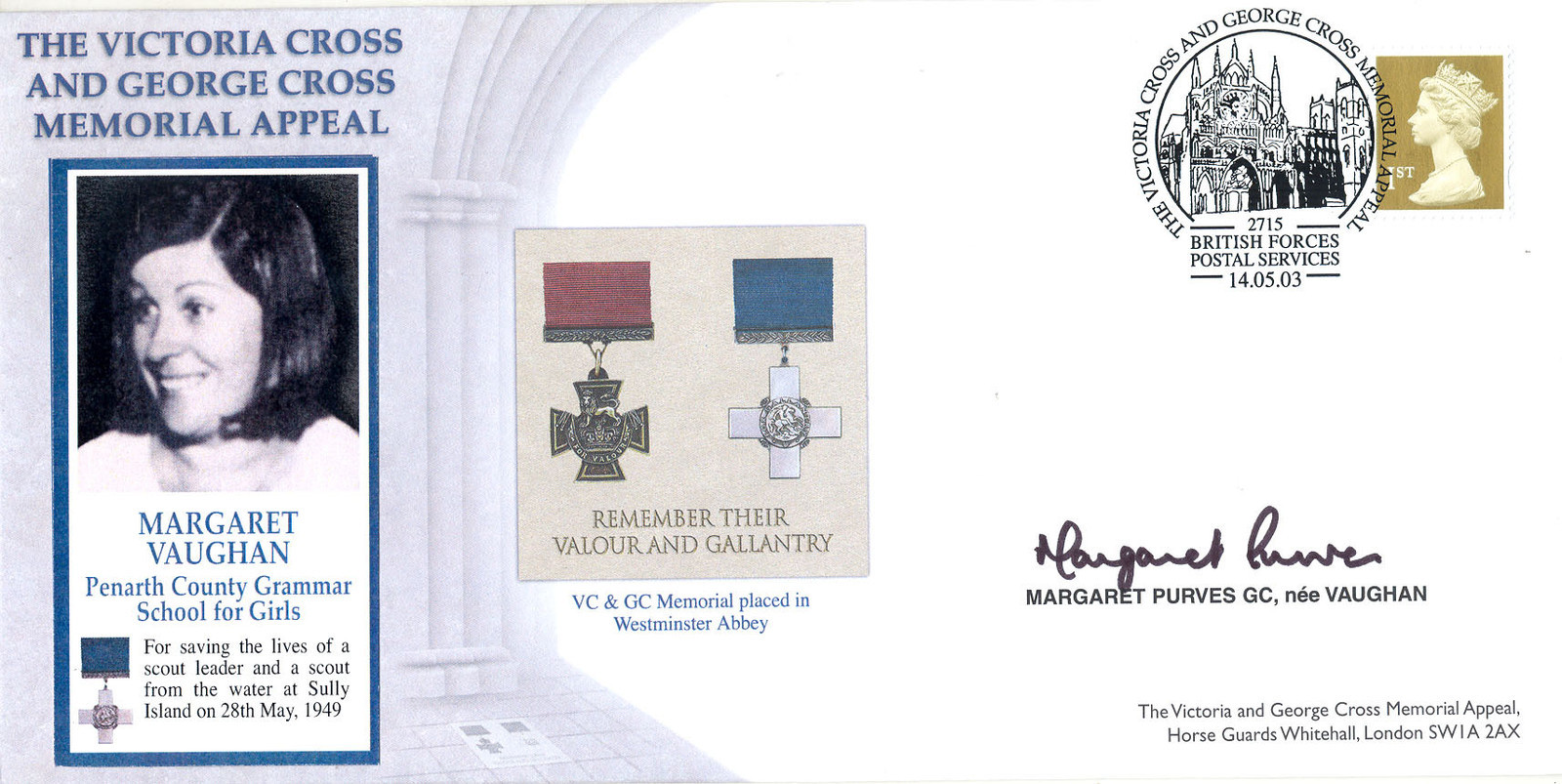 2003 Victoria & George Cross Memorial - Signed by Margaret Purves GC | eBay
