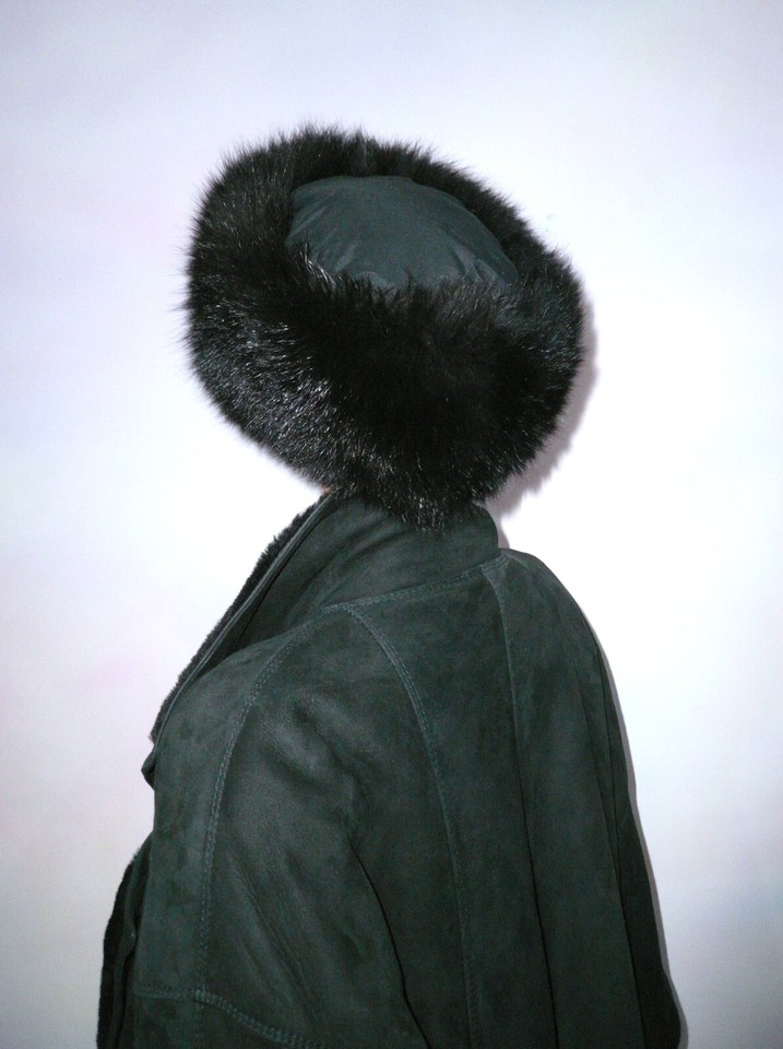 Real Black Arctic Fox Fur Fabric Cossack Hat for Coat Volpe Adjustable ...