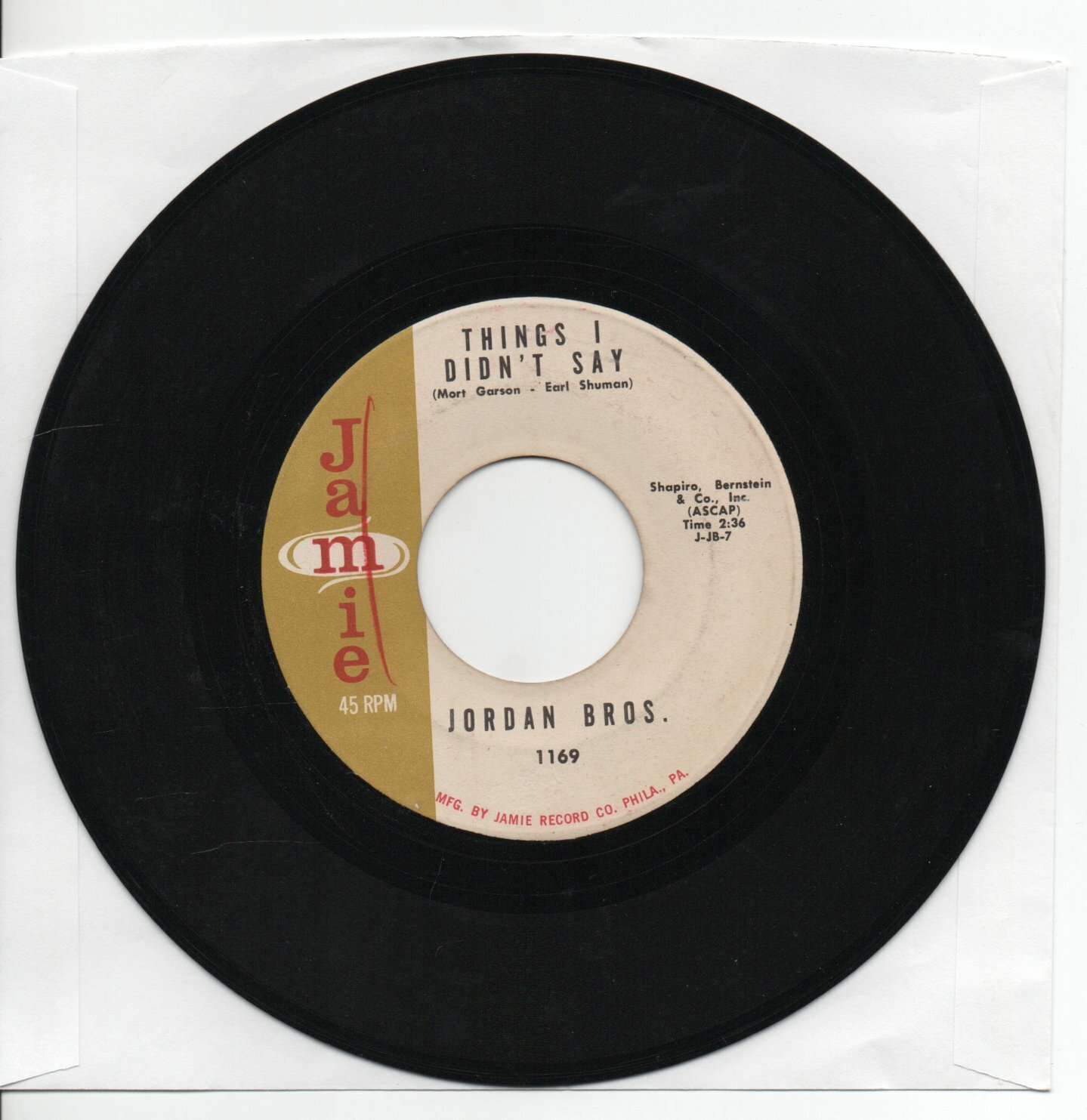 THE JORDAN BROS. Things I Didn't Say / Polly Plays Her Kettle Drum VG+ ...