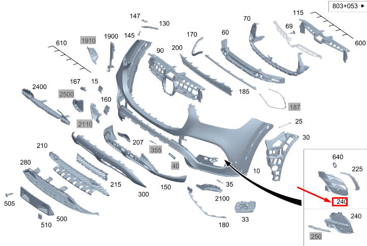 MERCEDES-BENZ GLE W167 Front Right Lower Grille Cover A1678853810 NEW ...