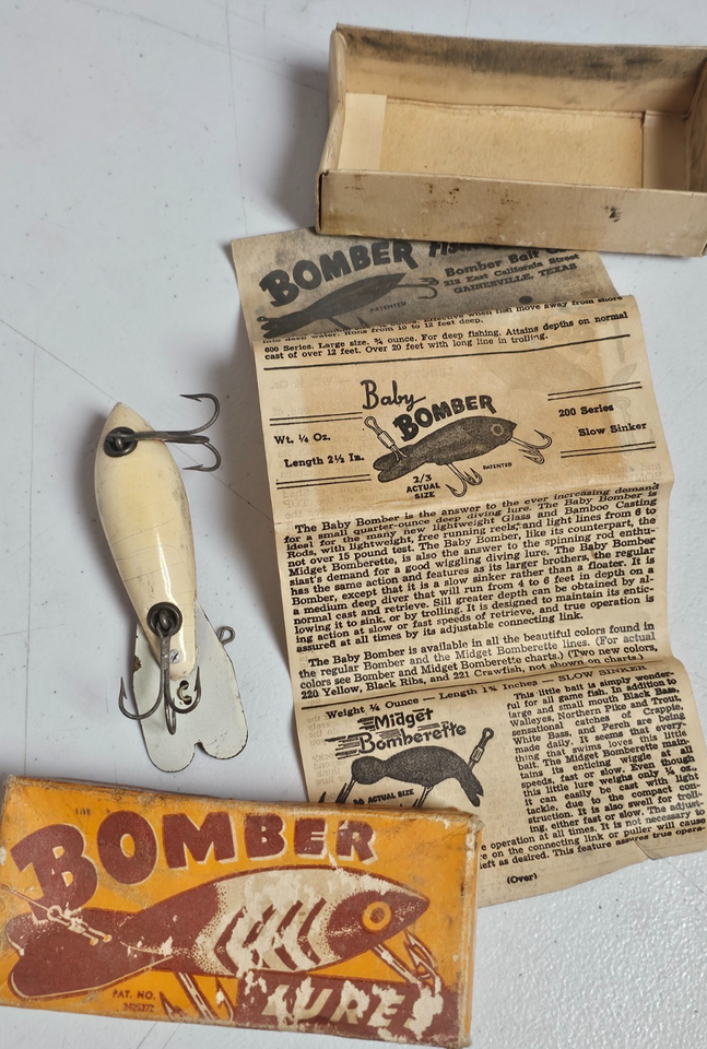 Vintage Wooden Bomber Fishing Lure with box and package insert | eBay