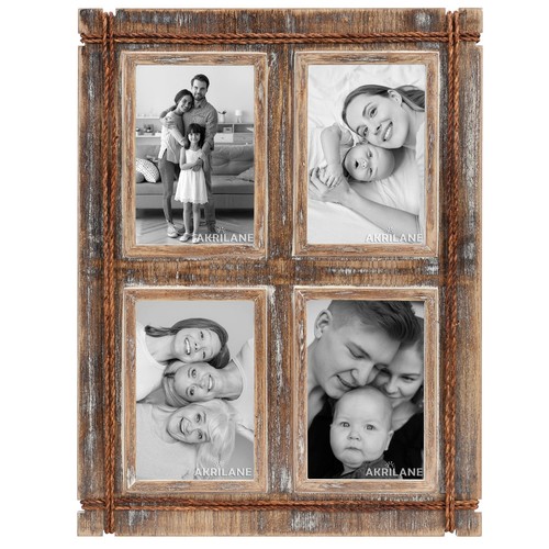 AKRILANE 4-Opening 4x6 Rustic Wood Picture Frame Distressed Vintage | eBay