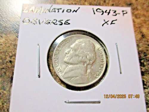 1943-P JEFFERSON NICKEL OBVERSE LAMINATION XF TT5 | eBay