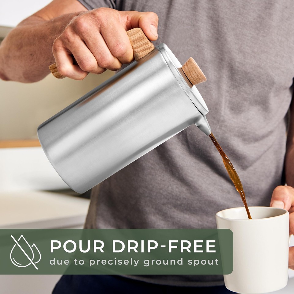 French Press (34 oz) - Stainless Steel Double Wall French Press Coffee ...