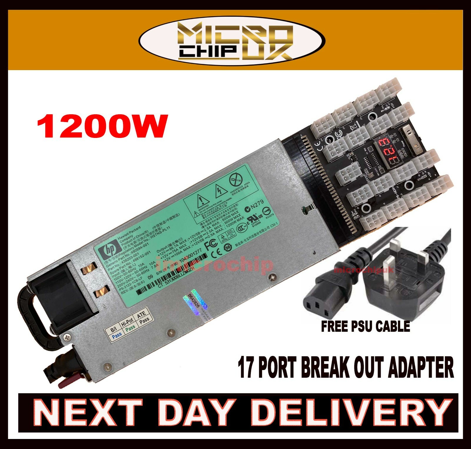 HP Psu 1200W - Delta 2400 Psu Crypto Breakout Board complete - Pico ...