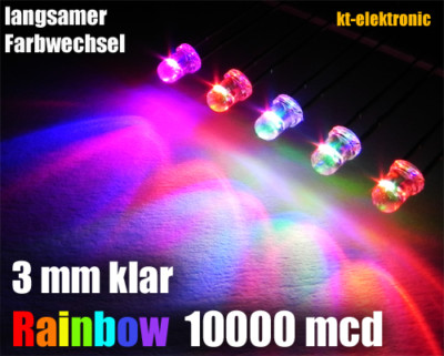 100 Stück LED 3mm RGB LED mit langsamem Farbwechsel 30s / Auto ...
