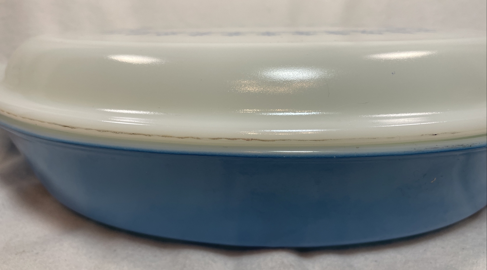 Vintage PYREX Snowflake Blue Garland 1 Qt. Divided Oval Casserole w ...