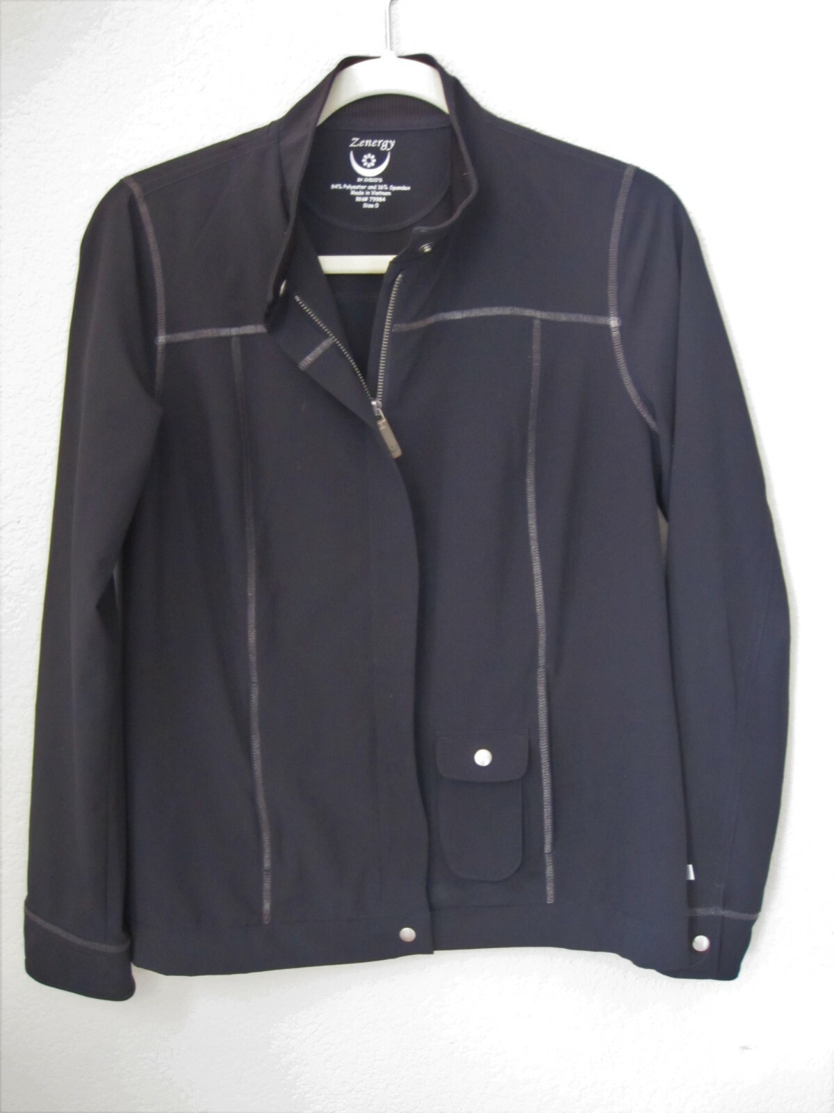 Chicos Zenergy Black Jacket Shiny Stitch detail Size … - Gem