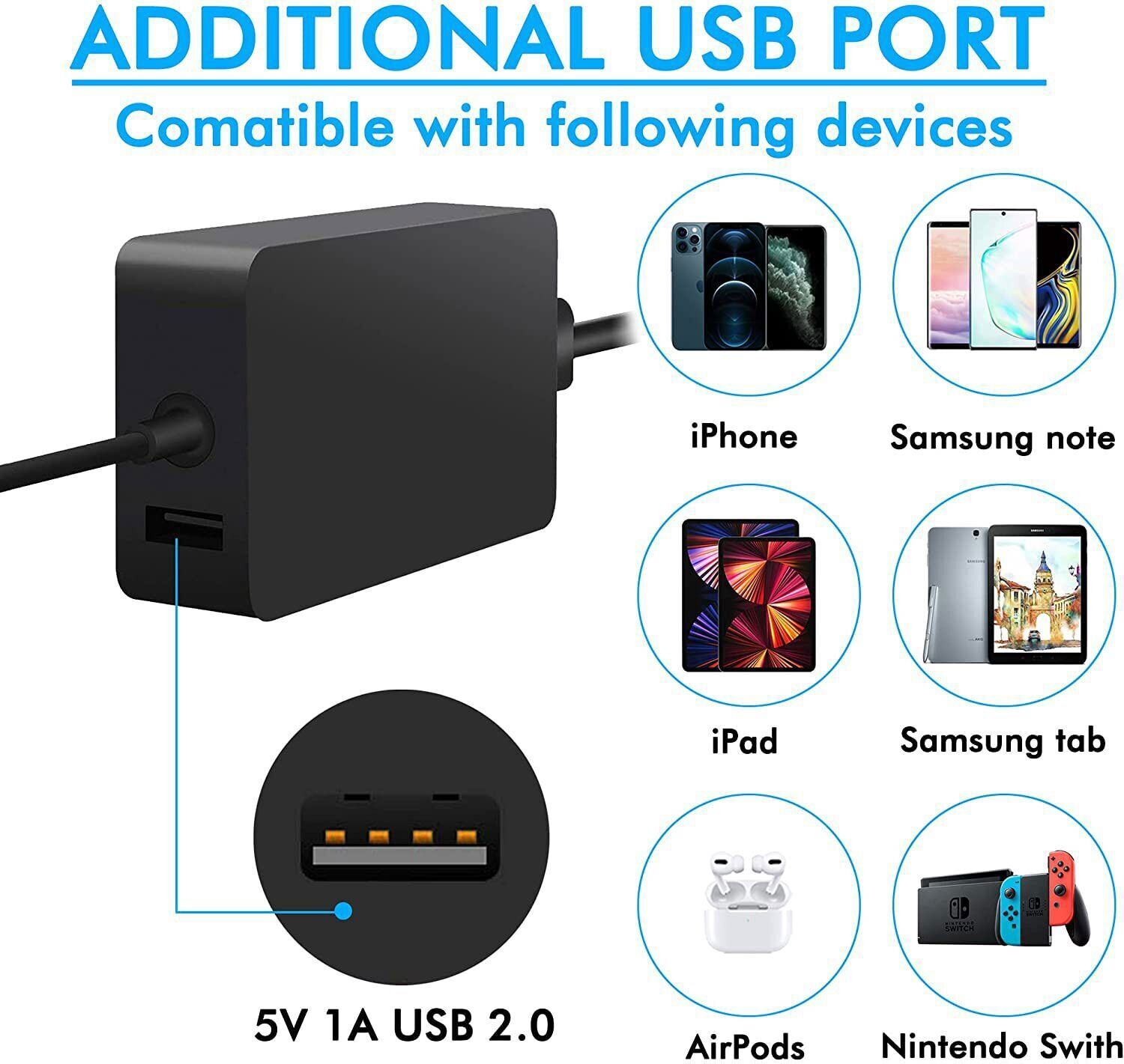For Microsoft Surface Pro 2 3 4 5 6 X Charger Adapter 44W 65W 1706 1800 ...