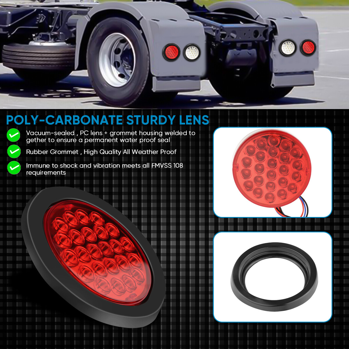 6Pack 4inch Red Round 24-LED Truck Trailer Stop Turn Signal Tail Brake ...