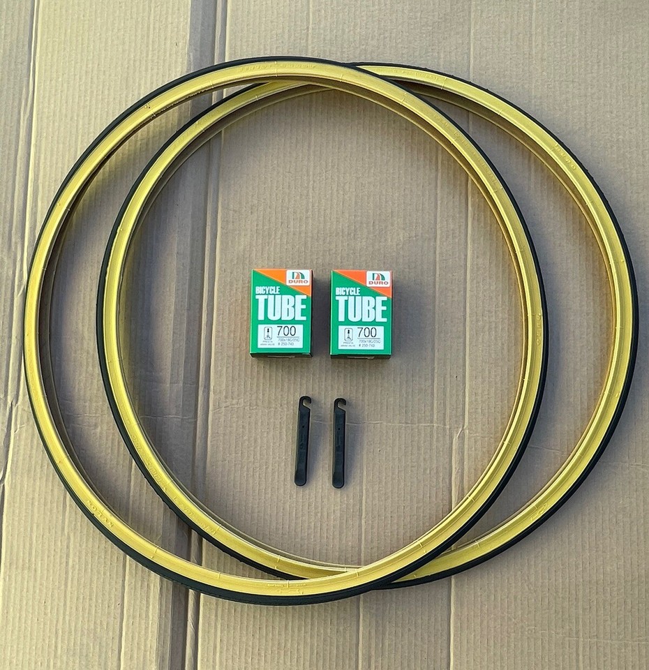 700 x 25c Road Bike Tires and Tubes Set Black Gum Wall Semi- Slick DURO ...