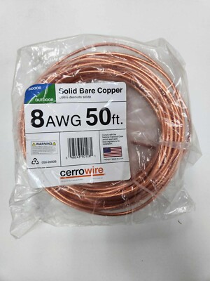 Cerro Wire 8 AWG 50' Solid Bare Copper Indoor/Outdoor | eBay