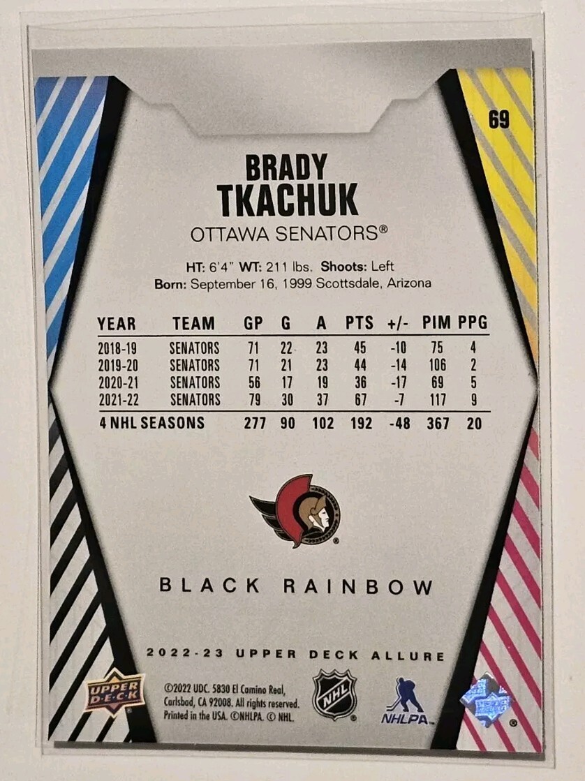2022-23 Upper Deck Allure Brady Tkachuk Black Rainbow #69 Senators | eBay
