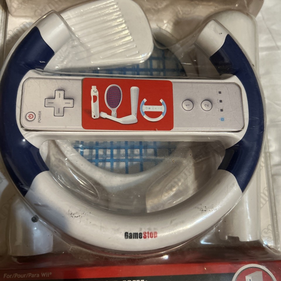 GameStop Sports Pack For Wii Steering Wheel,Sports Handle,Bat,Golf Club ...