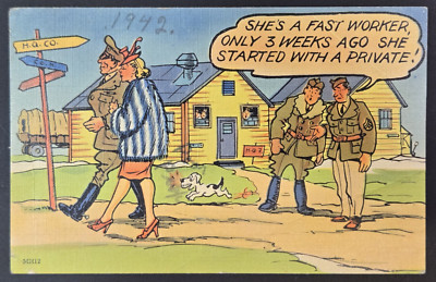 Vintage 1942 WWII Era US Army Military Color Cartoon Humor Postcard | eBay