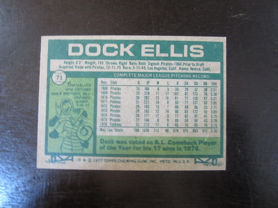 1977 Topps # 71 Dock Ellis Card New York Yankees | eBay
