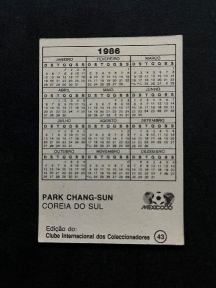 pocket calendar 1986 Mexico86 park chang-sun team South Korea 43 #MX55 ...