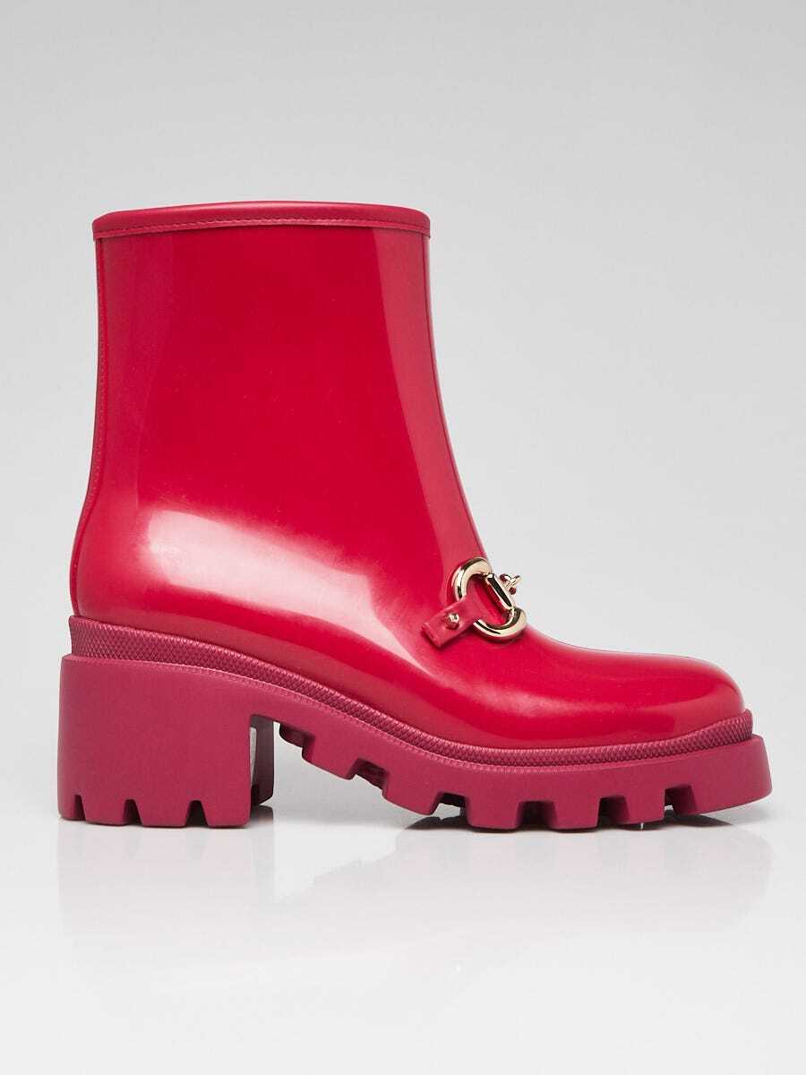 Gucci Pink Rubber Horsebit Lug Sole Low Boots Size 7.… - Gem