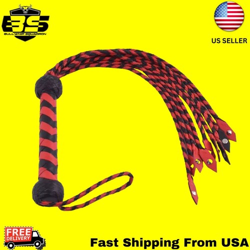 Real Genuine Cow Hide Suede Leather Flogger Whip 09 Tails Handmade Crop ...