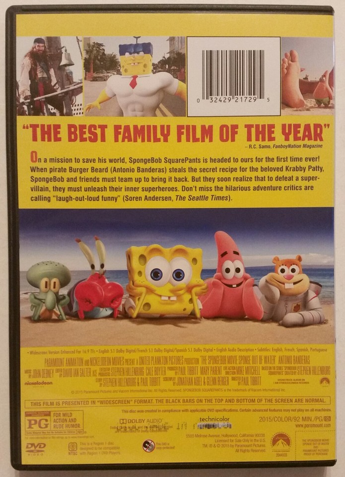 The Spongebob Squarepants Movie: SPONGE OUT OF WATER (DVD, 2015) *SHIPS ...
