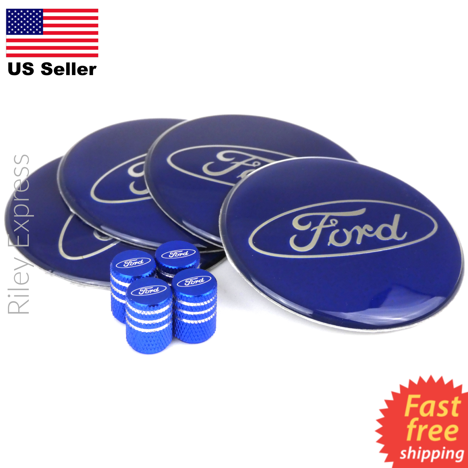Blue FORD Wheel Center Cap Sticker Decals 2.55" & Blue FORD Tire Valve ...