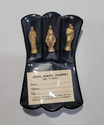 Vintage Antique Catholic Pocket Jesus Mary Joseph Statues w/ Case ...