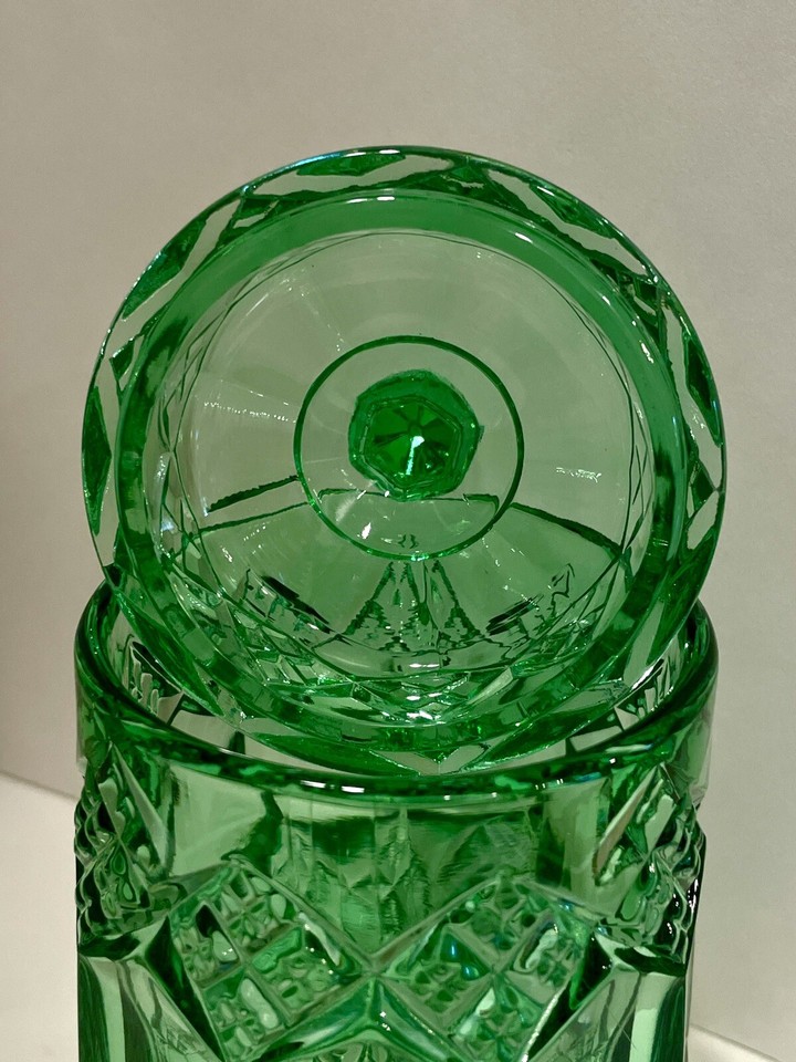 Imperial Glass Covered Jar Diamond & Panel Pattern 3 In 1 Helios Green ...