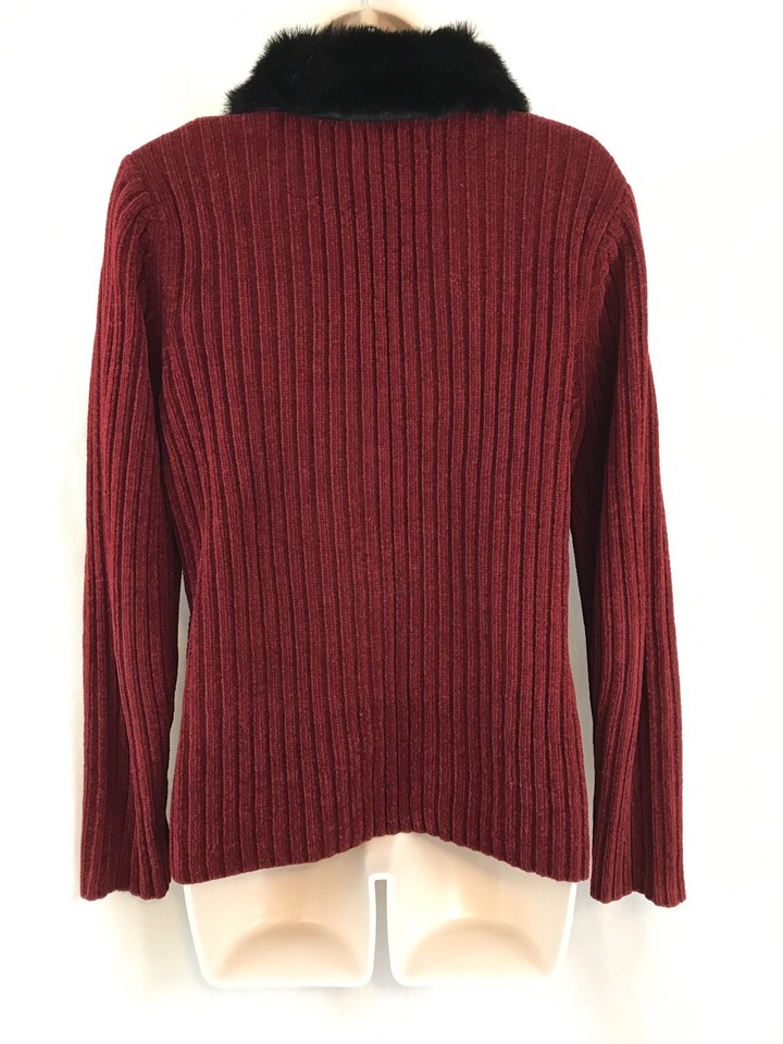 Designers Originals Studio Red Zippered Sweater With Black Faux Fur ...