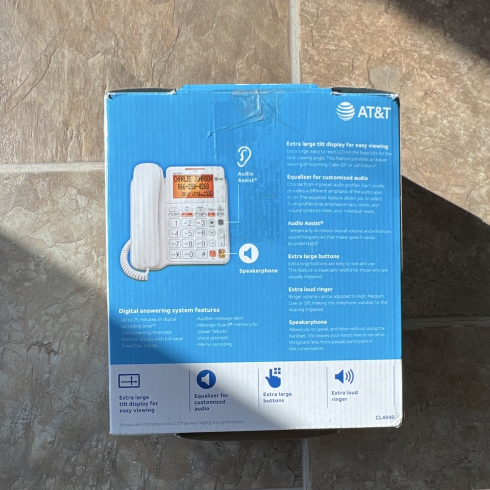 AT&T CL4940 Corded Telephone White Speakerphone Caller ID Backlit ...