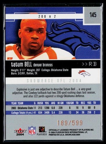 2004 Fleer Showcase #145 Tatum Bell #/599 | eBay