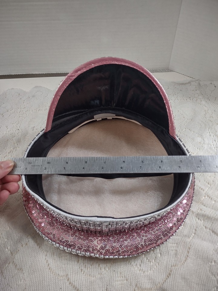 Lady Sequin Rhinestone Captain Hat Party Festival Clubwear Pink Cap ...