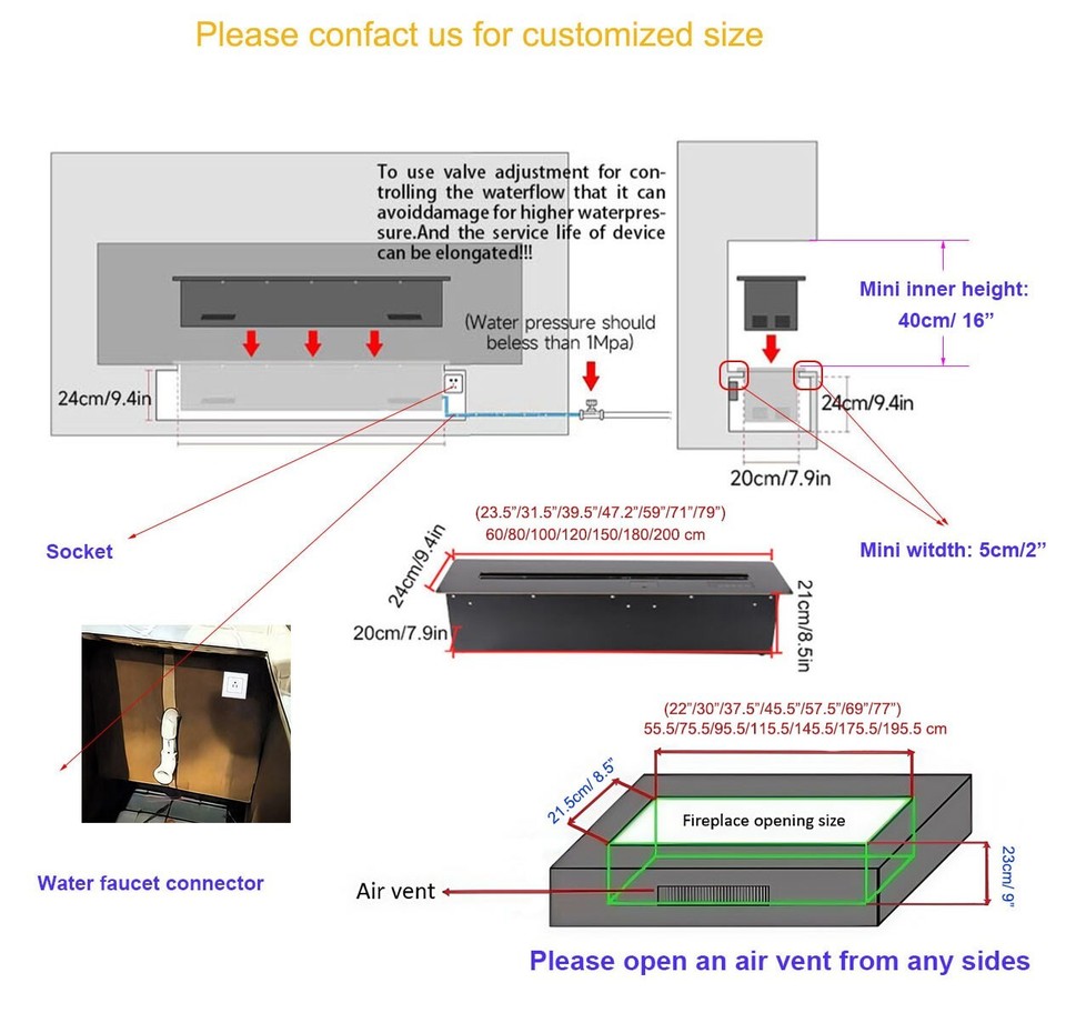 Electric Steam Flame Fireplace Embedded Realistic Steam Flames, Water ...