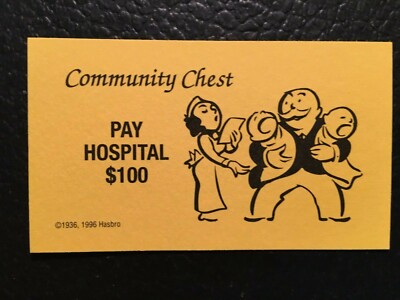 Monopoly 1996 Community Chest Card PAY HOSPITAL $100 Game Replacement ...