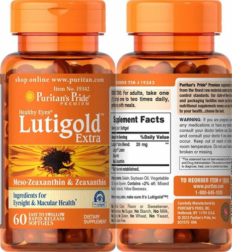 Puritan's Pride Healthy Eyes Lutigold Extra - 60 Soft Gels - Lutein ...