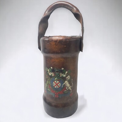 Antique Leather English Shot Bucket Armor Fire Bucket Royal Crest Lion ...