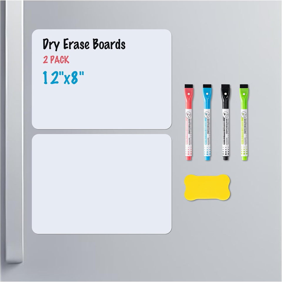 2-Pack Magnetic Dry Erase Board Sheet for Refrigerator, 12"X8" Erasable ...