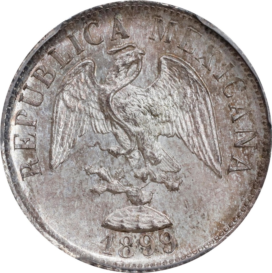 MEXICO CITY MINT 1899-MoM 20 CENTAVOS SILVER COIN, UNC., PCGS CERTIFIED ...
