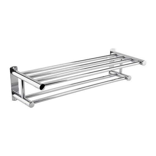 AGS Double Layer Chrome Wall Mounted Bathroom Towel Rail Holder Shelf ...