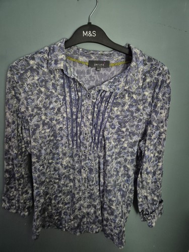 Per Una Size 12 Blue Floral Jersey 3/4 Sleeve Blouse Shirt Top (105/v ...