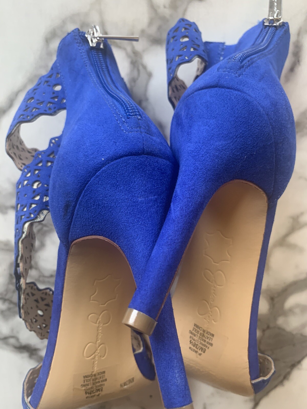 JESSICA SIMPSON Cobalt Blue Eyelet Suede Open Toe Sileto Heels Women’s ...