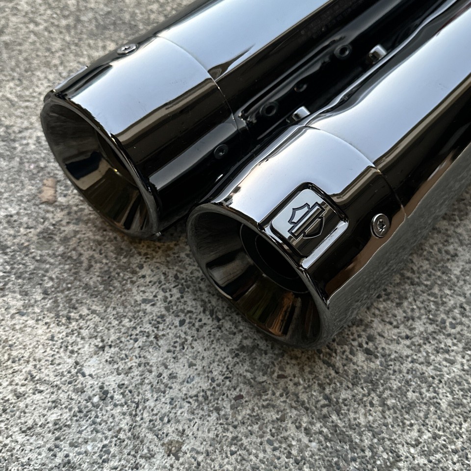 2017-2024 OEM Harley CVO M8 Scorched Chrome Slip-On Exhaust 4” Mufflers | eBay