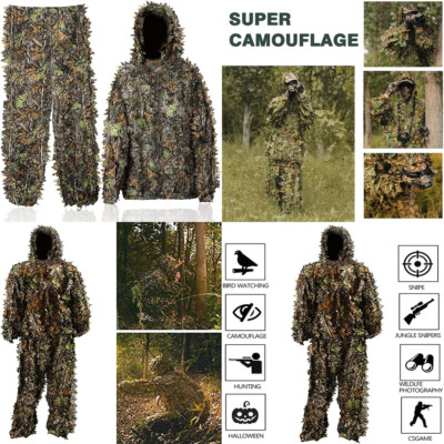 3D Ghillie Suit Set Sniper Leafy Camouflage Forest Hunting Camo Gilly ...