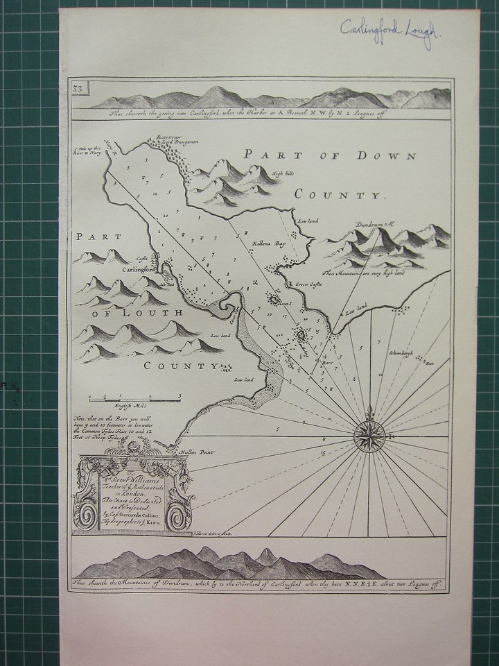 VINTAGE 1753 FACSIMILIE COASTAL CHART/MAP CARLINGFORD LOUGH DOWN COUNTY ...