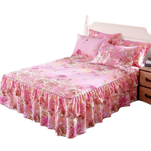 Floral Bed Skirt /Pillowcase Bed Spread Double Dust Ruffle Elegant Bed ...