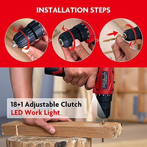 Tool Set with Drill, 108Pcs Cordless Drill Tool Set with Drill Red 16 ...