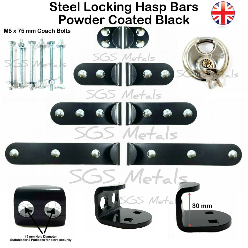 Security Locking Hasp Shed Garage Door Lock Bar Heavy Duty BLACK STEEL ...