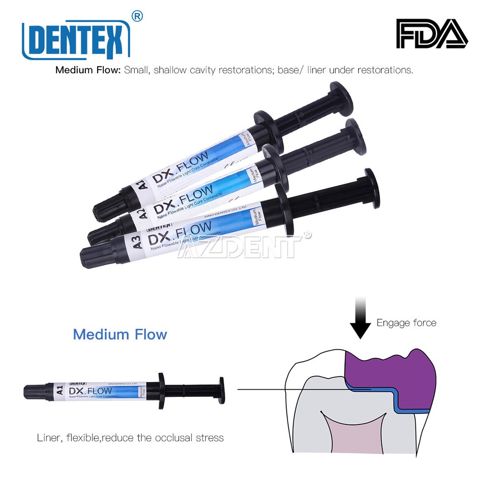 Dentex Dental Light Cure Flowable Composite Resin Tooth Shade A2 Medium ...