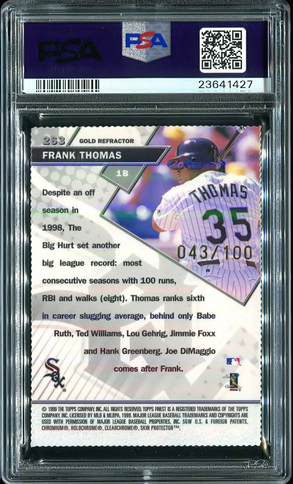FRANK THOMAS 1999 TOPPS FINEST GOLD DIE CUT REFRACTOR #d 043/100 PSA 10 ...