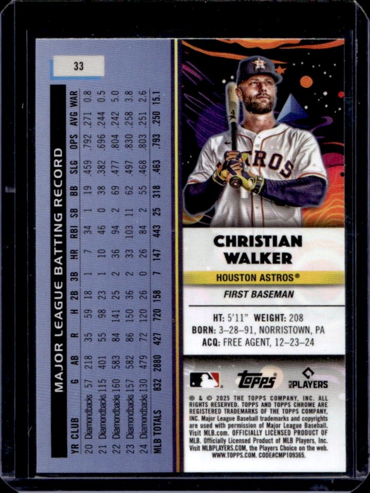 2025 Topps Cosmic Chrome Christian Walker Nucleus Refractor #33 Astros ...